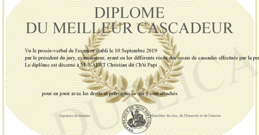 Diplome du meilleur Cascadeur