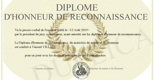 Diplome d honneur de reconnaissance