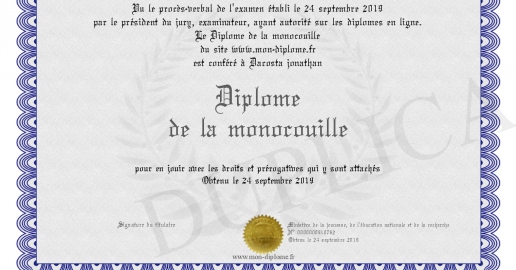 Diplome de la monocouille