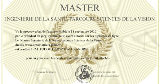 Master Ingenierie de la Sante parcours Sciences de la Vision