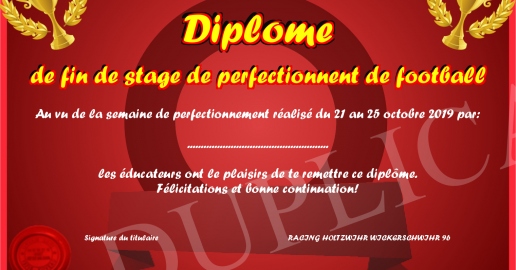 Diplome de fin de stage de perfectionnent de football