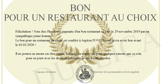 bon pour un restaurant au choix
