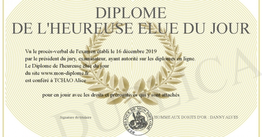Diplome de l heureuse elue du jour
