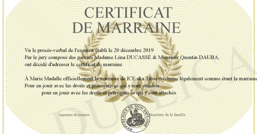 Certificat de marraine
