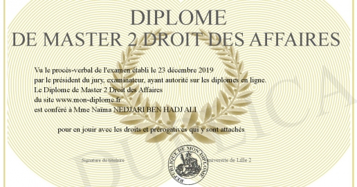 Diplome de Master 2 Droit des Affaires
