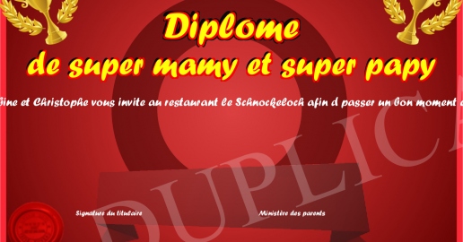 Diplome de super mamy et super papy