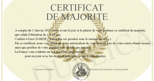 Certificat de majorite