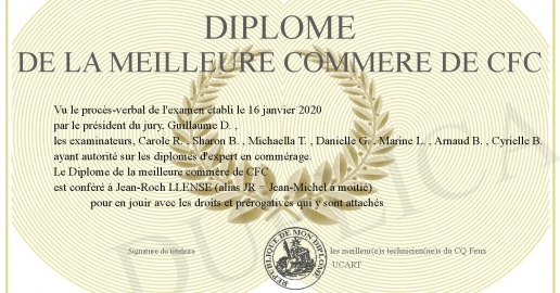 Diplome de la meilleure commere de CFC
