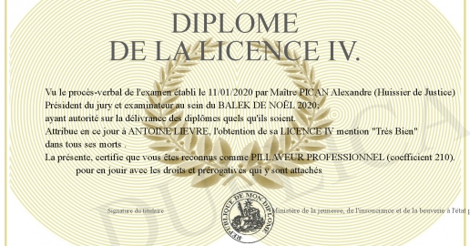 Diplome de la LICENCE IV.