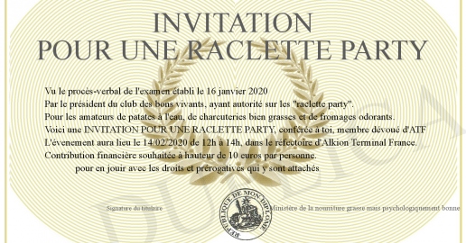 INVITATION POUR UNE RACLETTE PARTY