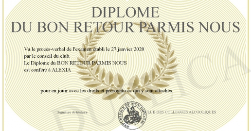 Diplome du BON RETOUR PARMIS NOUS