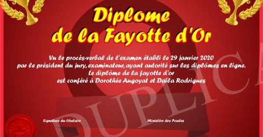 Diplome de la Fayotte d Or