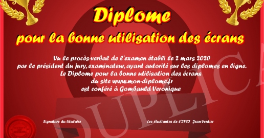 Diplome pour la bonne utilisation des ecrans