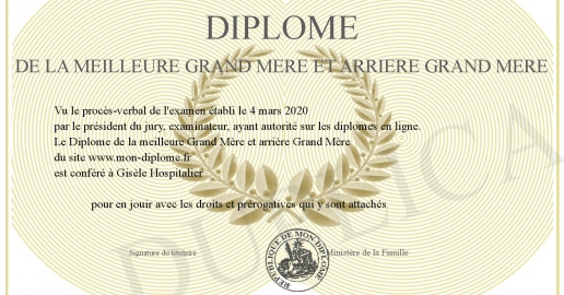 Diplome de la meilleure Grand Mere et arriere Grand Mere