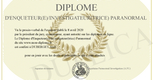 Diplome d Enqueteur(e)/Investigateur(trice) Paranormal