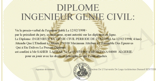 Diplome INGENIEUR GENIE CIVIL: