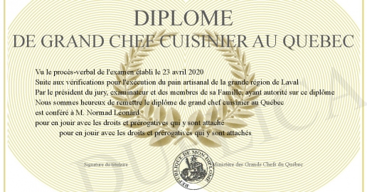 Diplome de grand chef cuisinier au Quebec