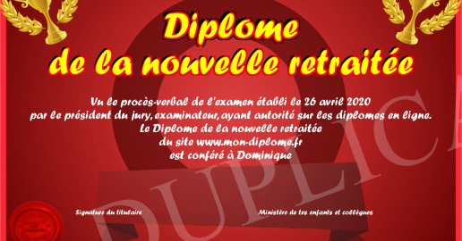 Diplome de la nouvelle retraitee