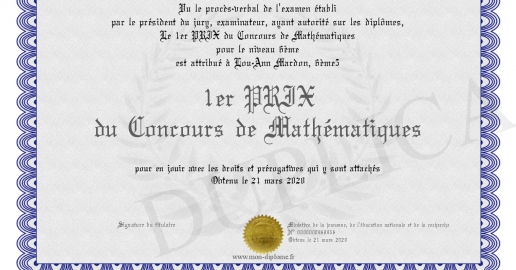 1er PRIX du Concours de Mathematiques