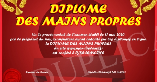 DIPLOME DES MAINS PROPRES