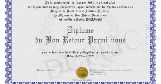Diplome du Bon Retour Parmi nous