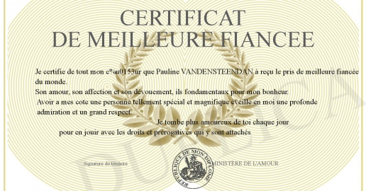 certificat de meilleure fiancee