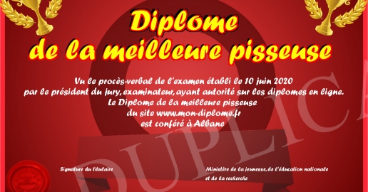 Diplome de la meilleure pisseuse