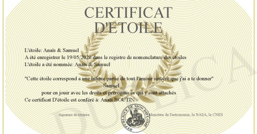certificat d Etoile