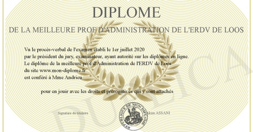 Diplome de la meilleure prof d Administration de l ERDV de Loos