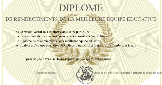 Diplome de remerciements de la meilleure equipe educative