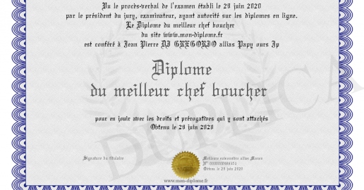 Diplome du meilleur chef boucher