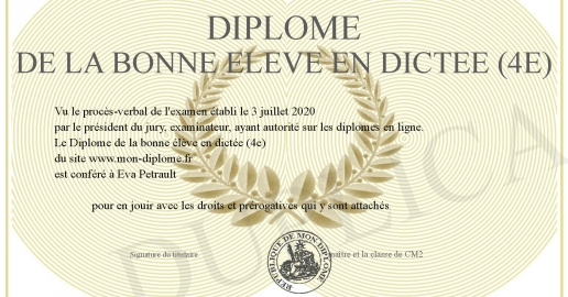Diplome de la bonne eleve en dictee (4e)
