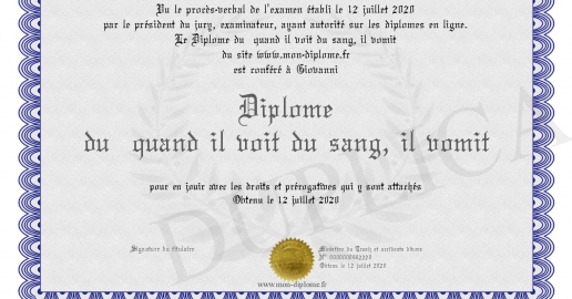Diplome du quand il voit du sang il vomit