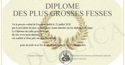 Diplome des plus grosses fesses